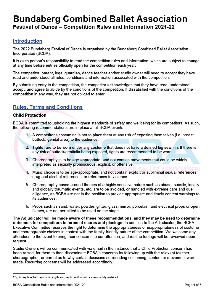 Rules - Bundaberg Combined Ballet Association
